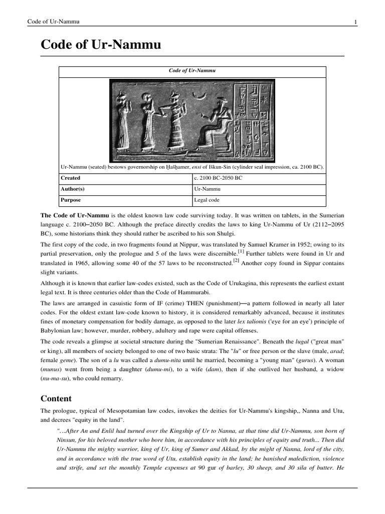 Code of Ur-Nammu | PDF | Sumer | Archaeology Of Iraq