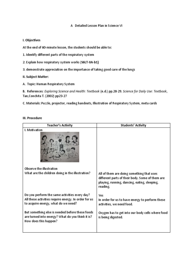 A Detailed Lesson Plan in Science VI | PDF | Respiratory Tract ...