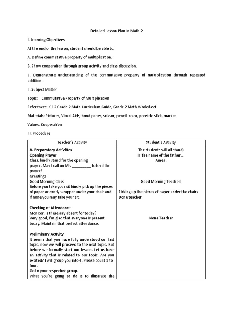 Grade 2 Multiplication Lesson Plan | PDF | Multiplication | Teachers