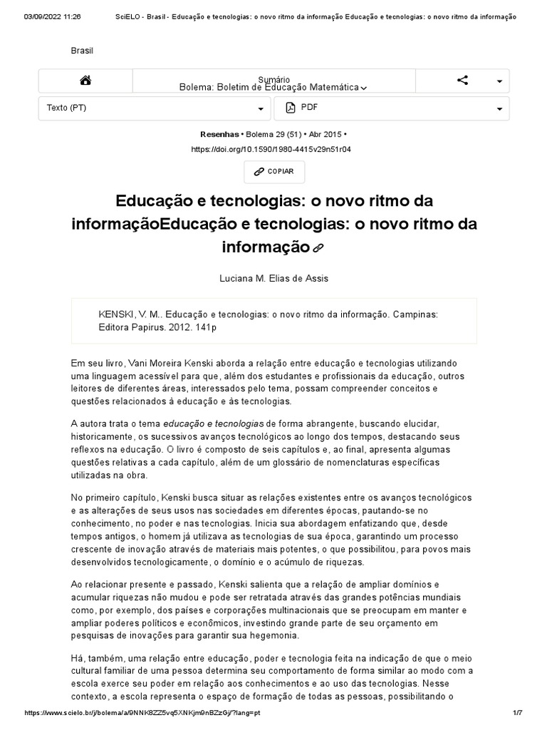 Educação E Tecnologias O Novo Ritmo Da Informação Pdf Tecnologia