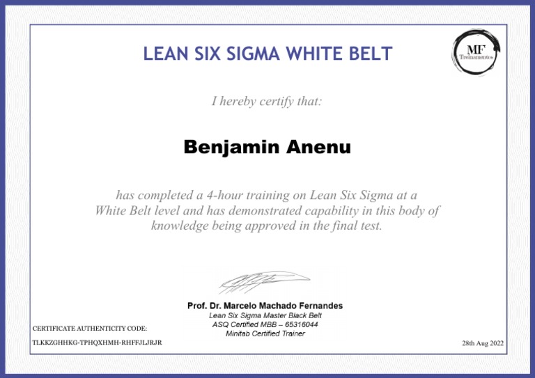 Lean Six Sigma White Belt Certificate | PDF | Business