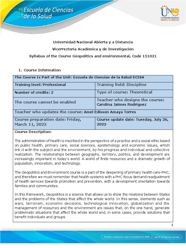 Syllabus Geopolitics and Environment Course | PDF | Sustainability ...