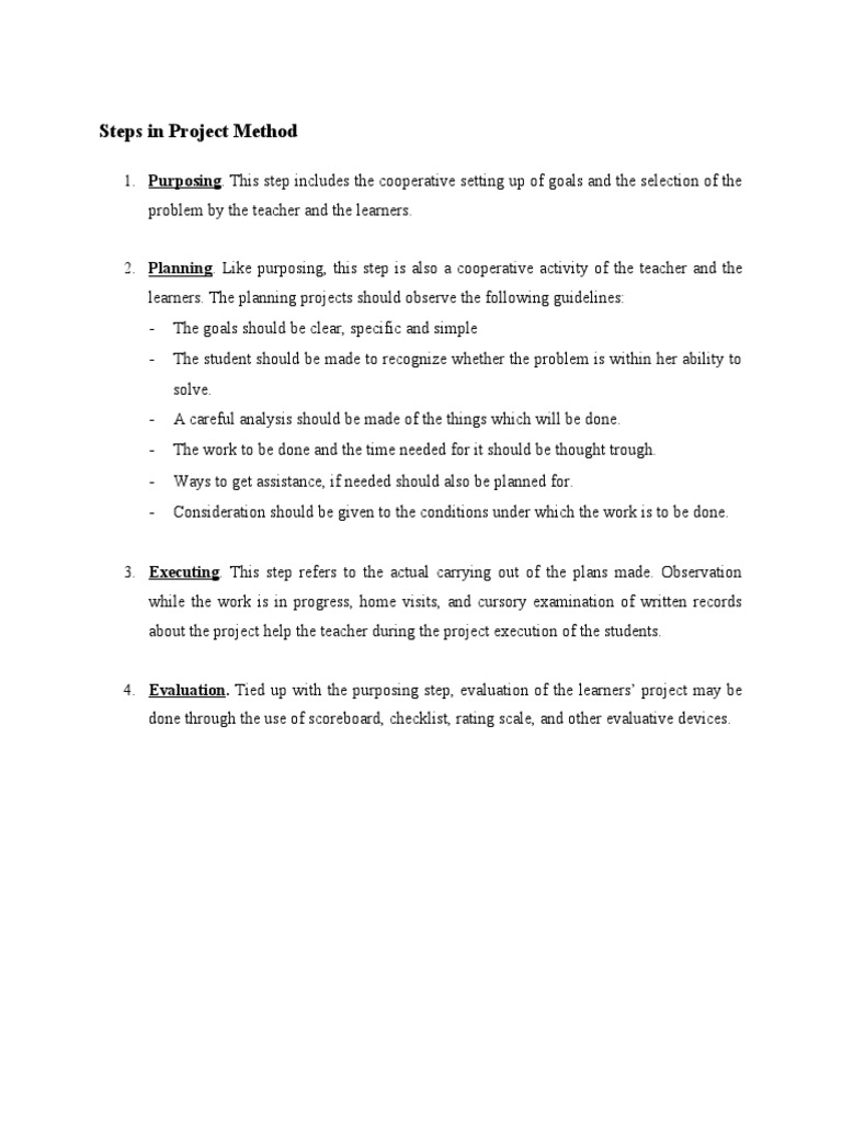 Steps in Project Method | PDF