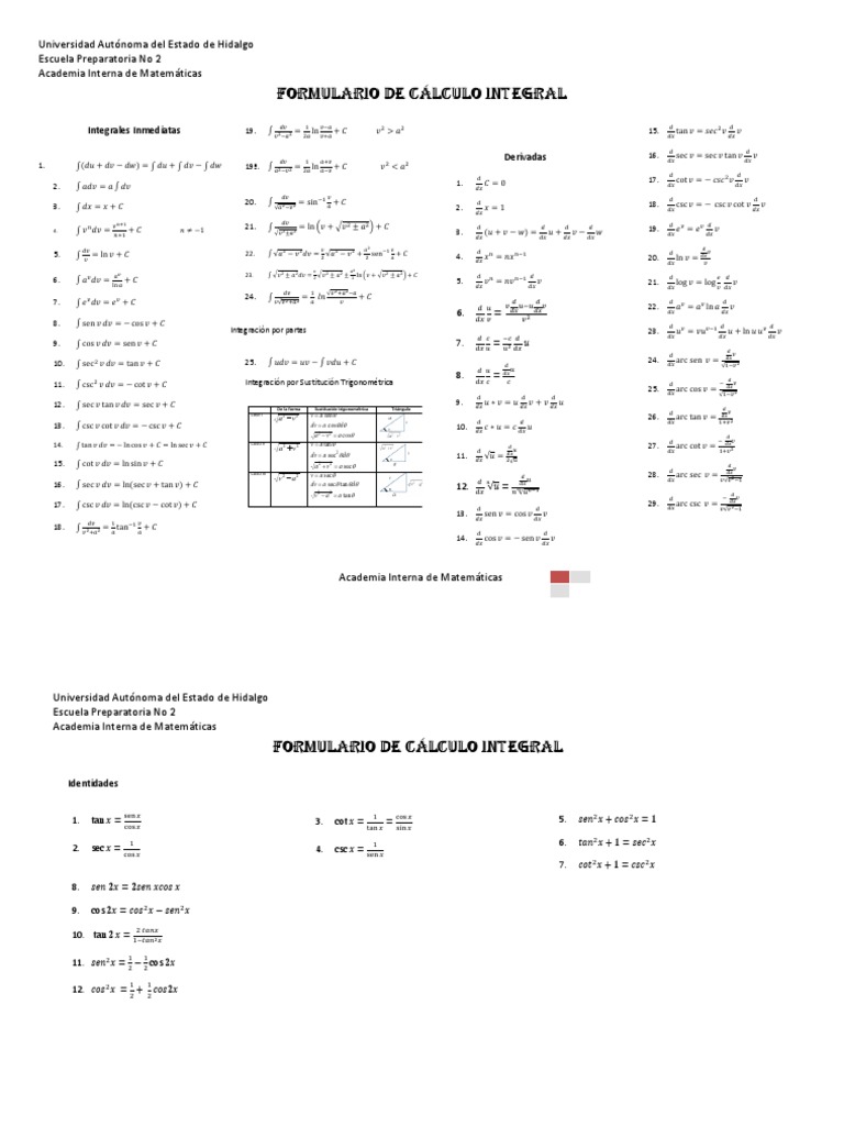 Formulario Calculo Integral | PDF | Integral | Análisis matemático