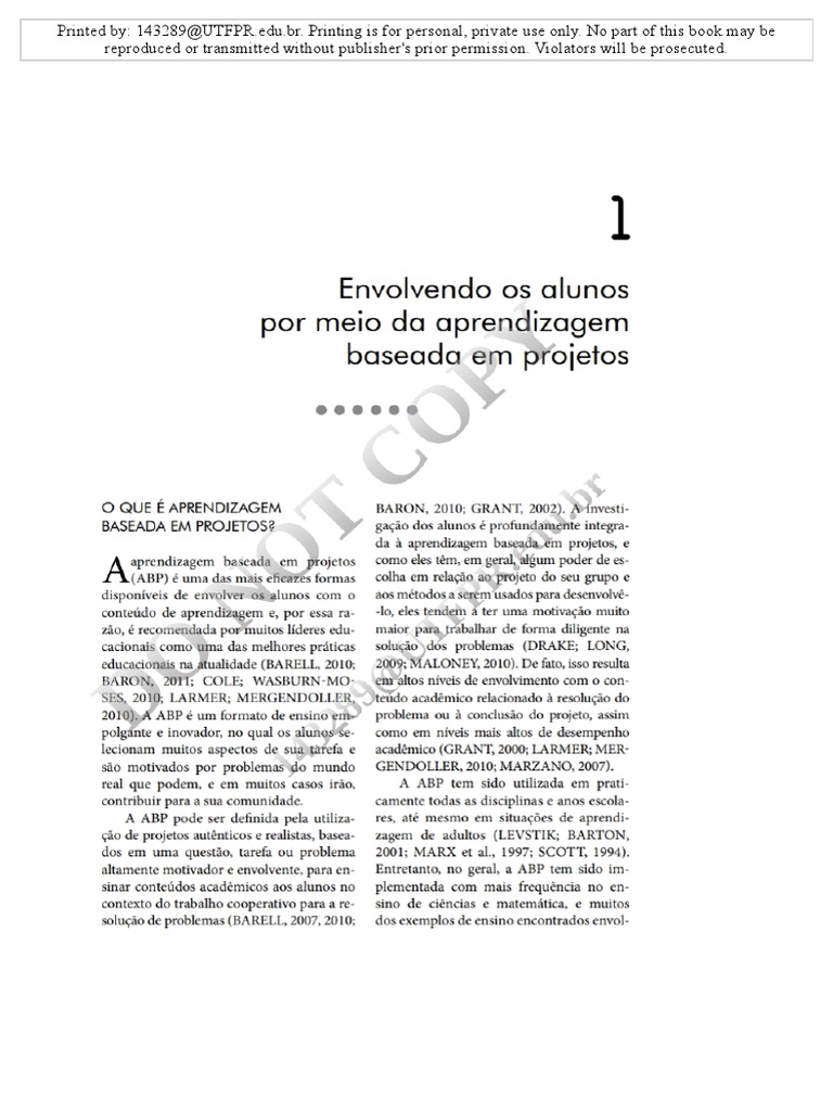 LIVRO - Aprendizagem Baseada em Projetos Cap 1 P 15-16 | PDF | Social Science