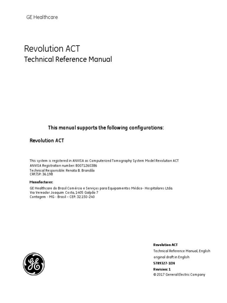 Revolution ACT: Technical Reference Manual | PDF | Ct Scan | Vacuum Tube