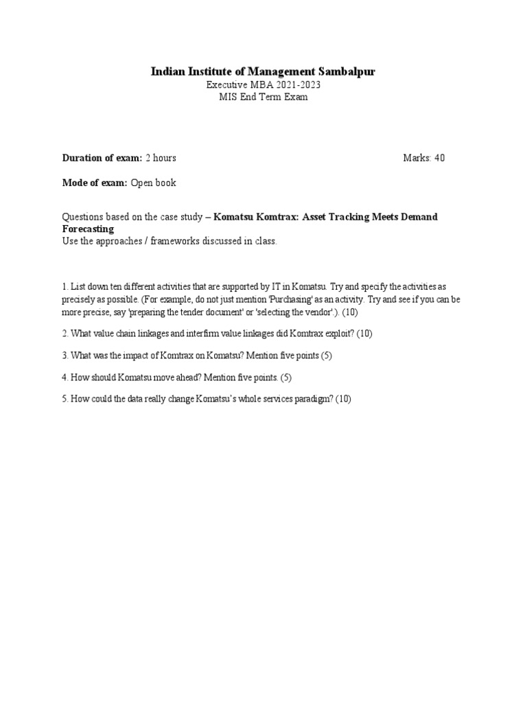 EMBA - MIS Endterm Exam Question Paper | PDF
