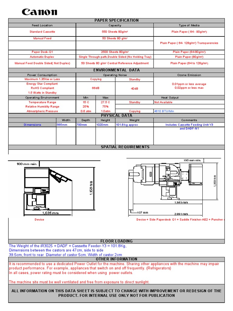 Data Sheet Canon | PDF | Paper | Physical Quantities