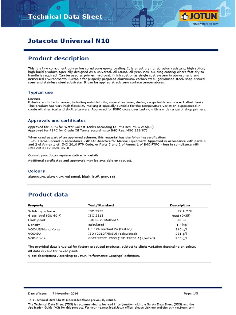 TDS 15360 Jotacote+Universal+N10 Euk GB | PDF | Abrasive | Epoxy
