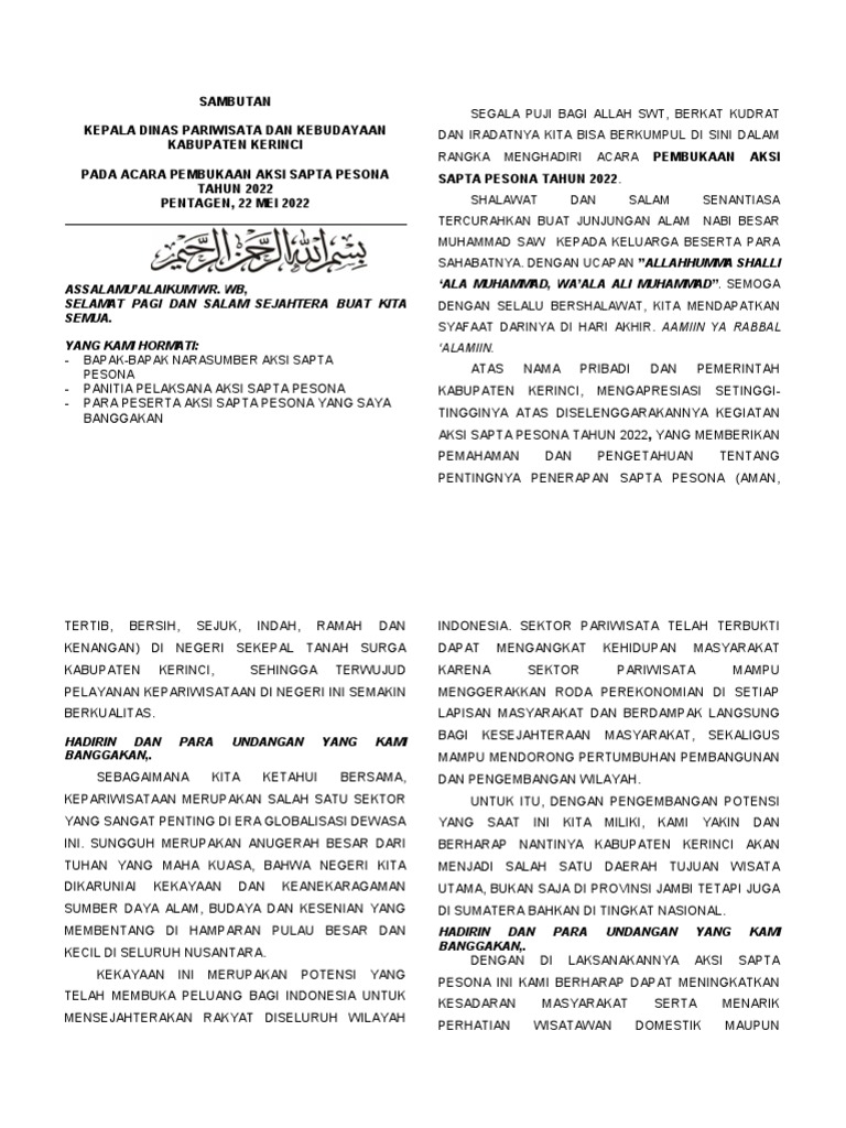 Pembukaan Aksi Sapta Pesona 2022 | PDF
