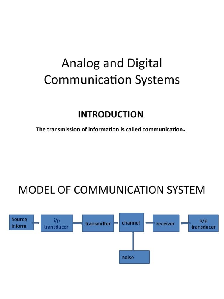Analog and Digital Communication Systems: The Transmission of Information Is Called ...