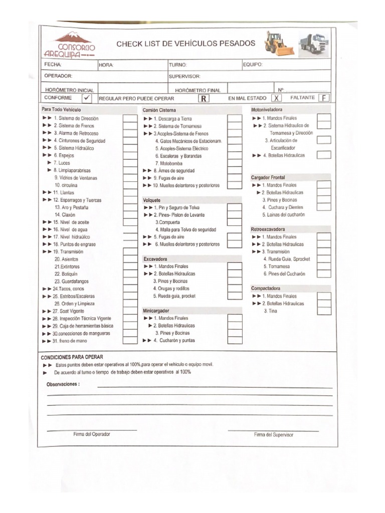 Check List de Vehículos Pesados | PDF