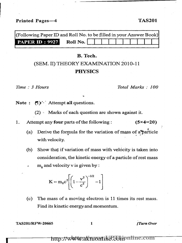(2nd Sem) - Physics-Tas-201-2010-11 | PDF | Waves | Electron