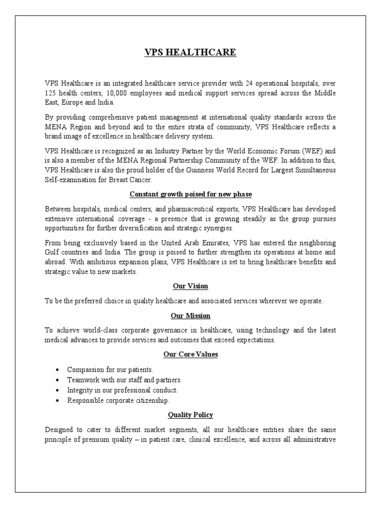 VPS Healthcare Profile Overview | PDF | Science & Mathematics