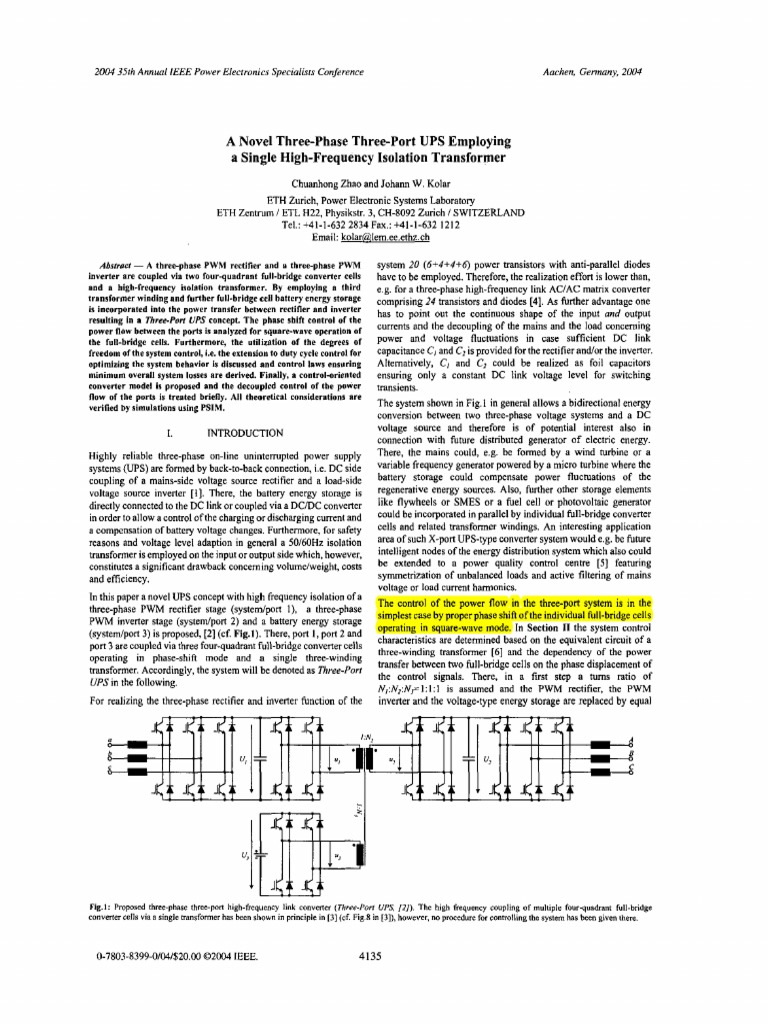 A Novel Three-Phase Three-Port UPS Employing A Single High-Frequency ...