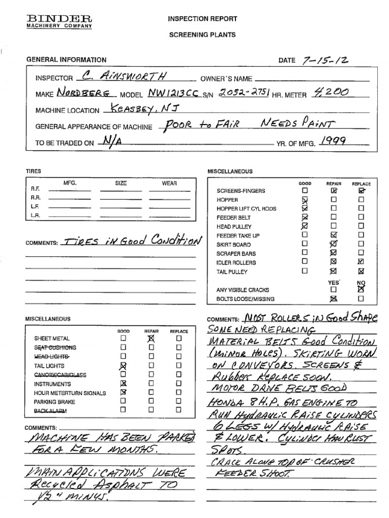 1999 nw1213cc Inspection Report | PDF
