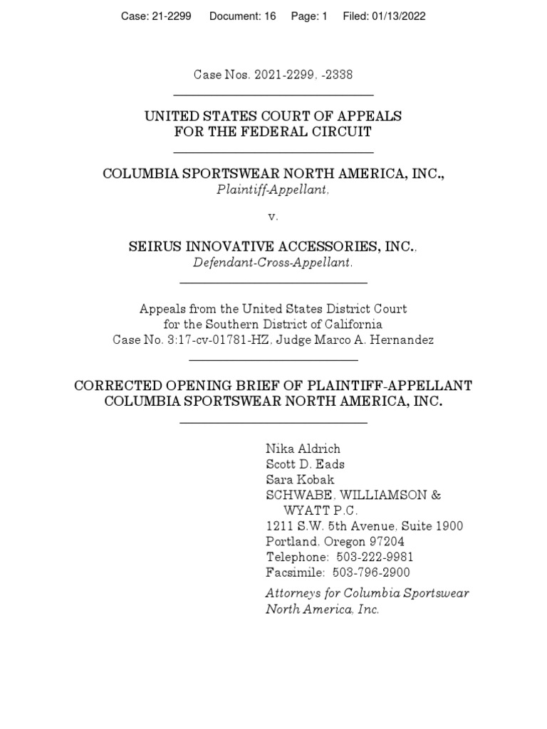 Columbia Opening Brief (Fed. Cir. Round 2) | PDF | Prior Art | Patent