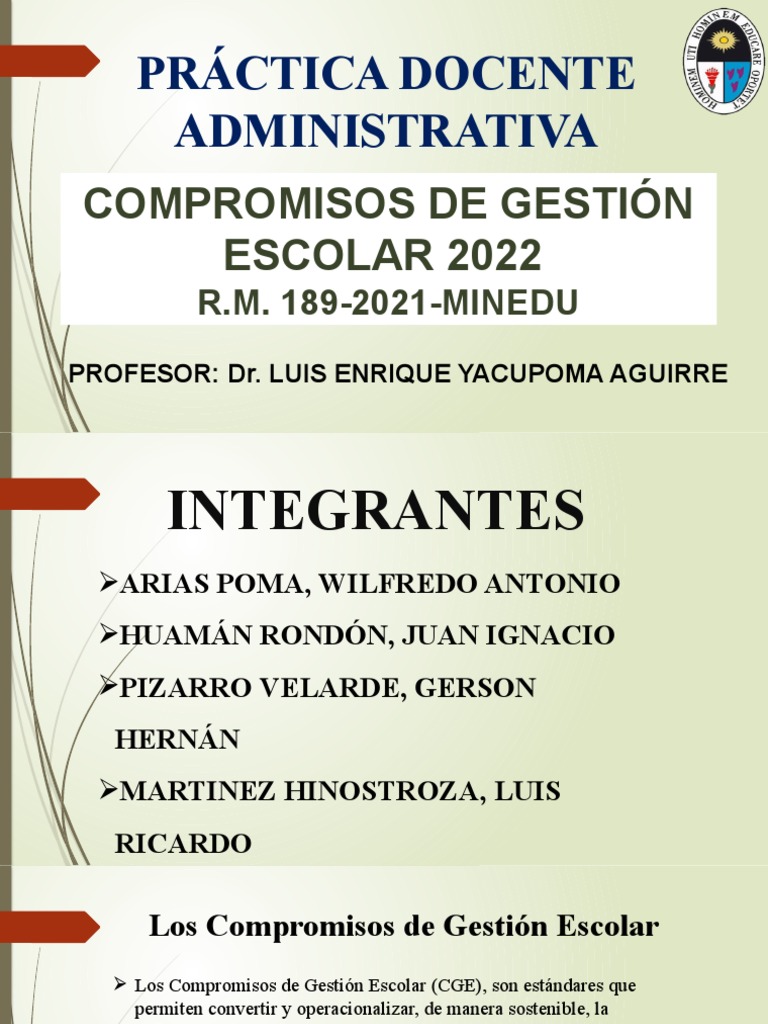 Exposición de Los 5 Compromisos de Gestion Escolar | PDF | Pedagogía | Evaluación