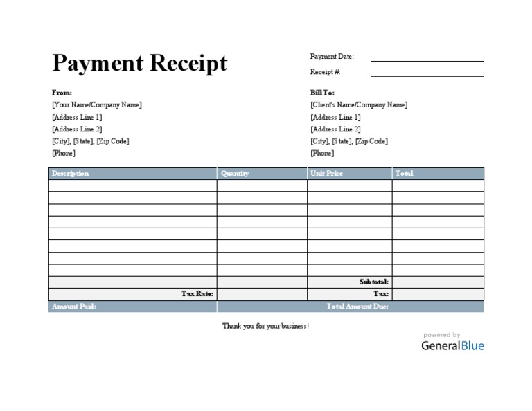 Basic Payment Receipt Template | PDF