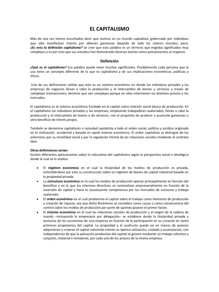 El Capitalismo | PDF | Capitalismo | Capital (economía)