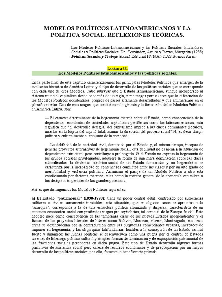 Modelos Políticos Latinoamericanos y La Política Social | PDF ...