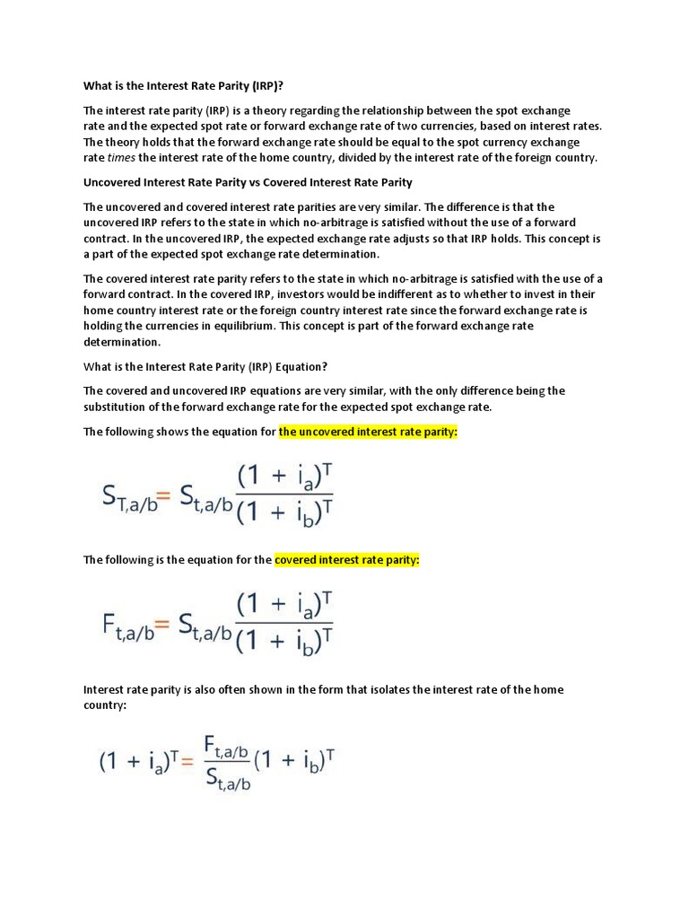 Understanding Interest Rate Parity (IRP) | PDF | Arbitrage | Exchange Rate