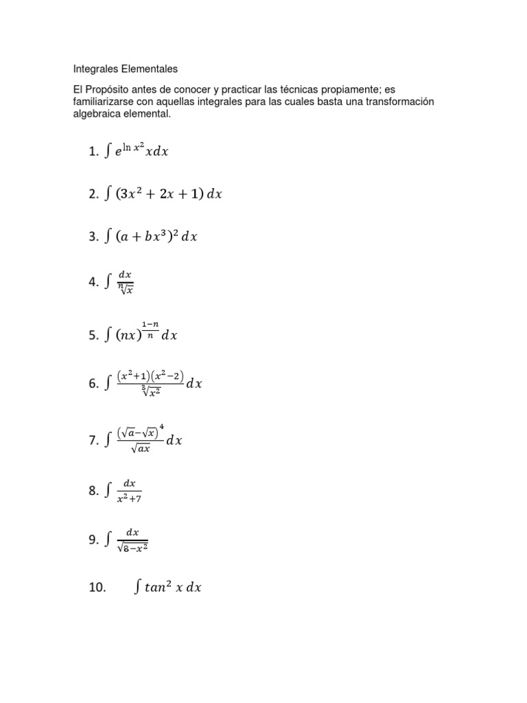 01 Ejercicios Integrales Elementales | PDF
