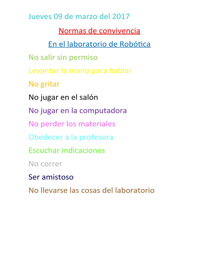 Normas de Convivencia de Robótica | PDF
