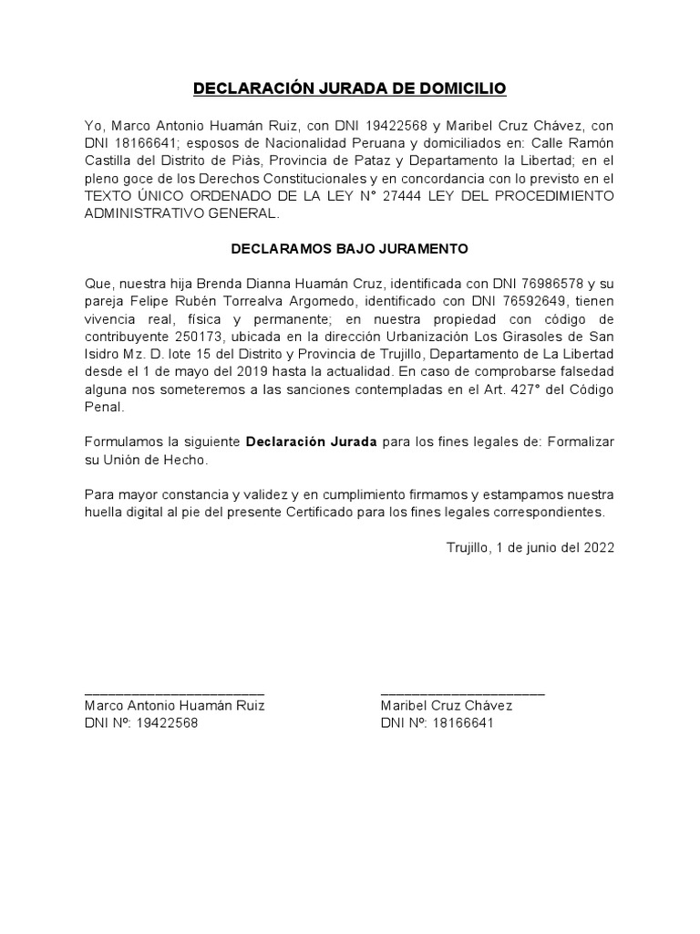 Modelo De Declaracion Jurada Simple De Domicilio Modelo Logo