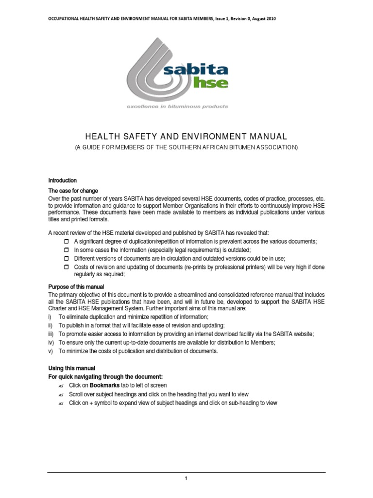 SABITA HSE Manual For Members | PDF | Occupational Safety And Health ...