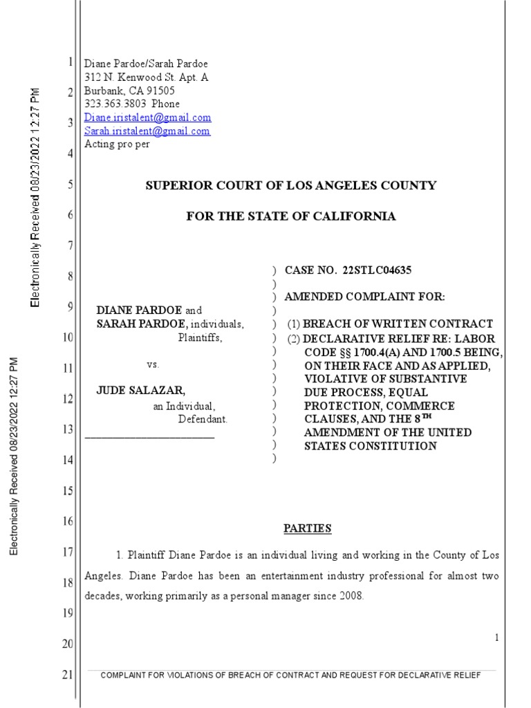 Amended Complaint: Pardoe V Salazar | PDF | Fourteenth Amendment To The ...
