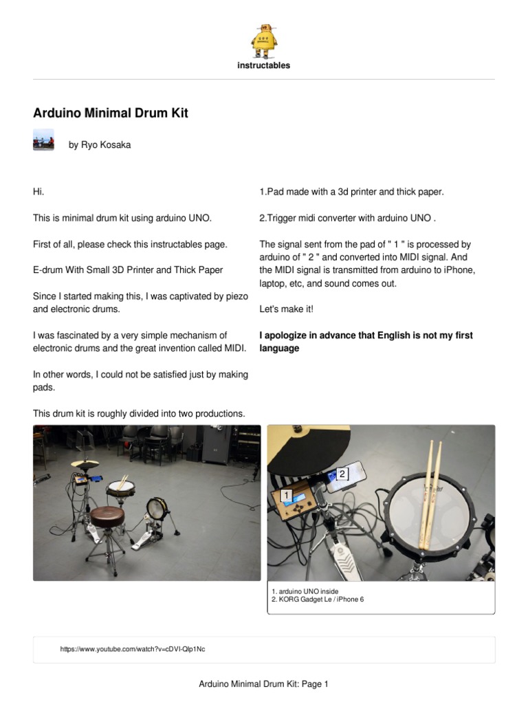 Arduino Minimal Drum Kit | PDF | Drum Kit | Arduino