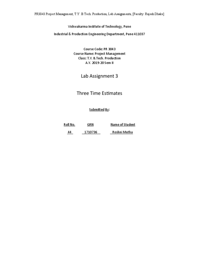 44 - Lab Assignment 3 - Project Management | Download Free PDF | Project Management | Applied ...