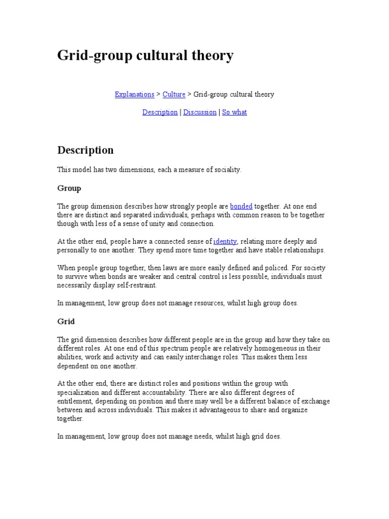 Understanding Cultures Through Grid-Group Theory: A Model for Analyzing ...