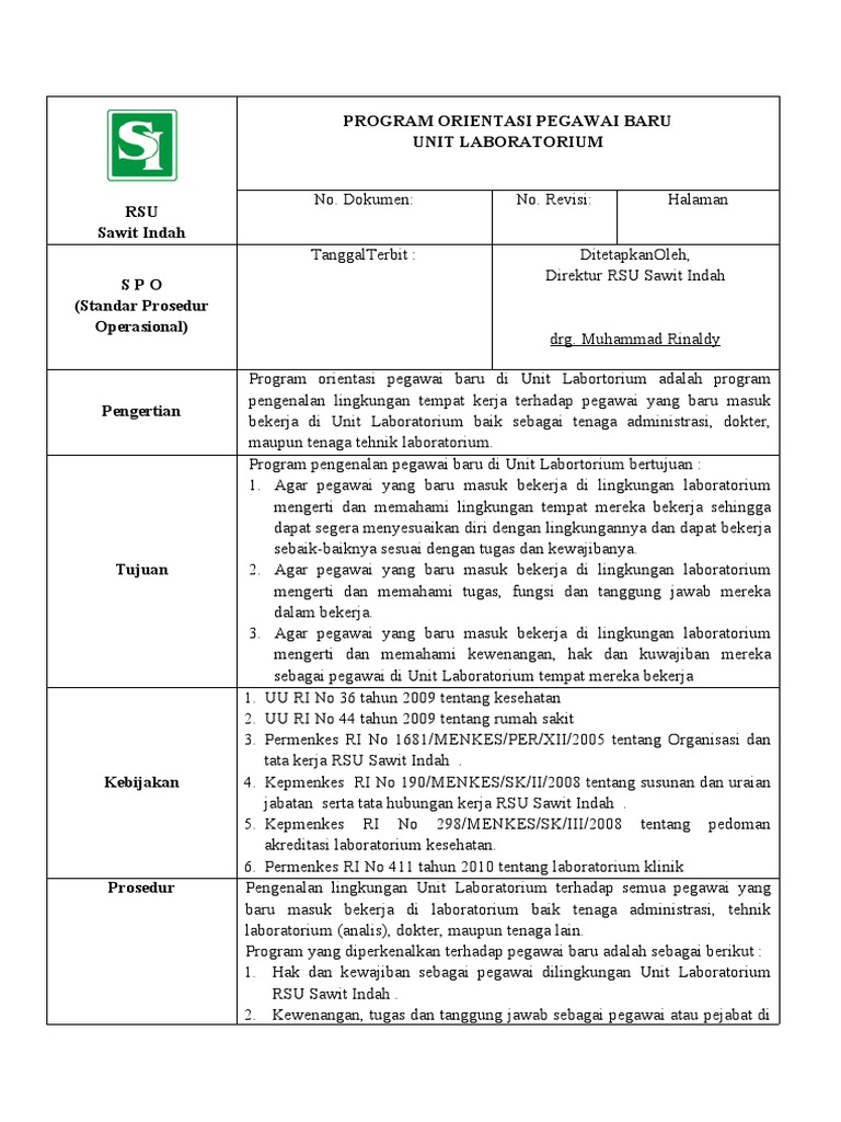 Spo Program Orientasi Pegawai Baru Unit Lab | PDF
