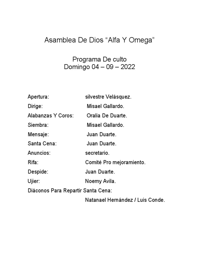 Programa de Culto | PDF | Salud y bienestar | Religión y espiritualidad