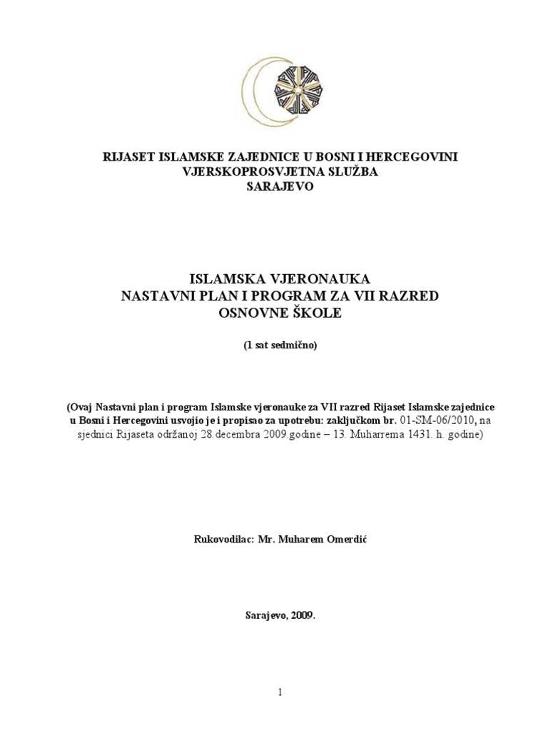 Islamski Vjeronauk NPP ZA VII RAZRED OŠ (1 Sat) | PDF