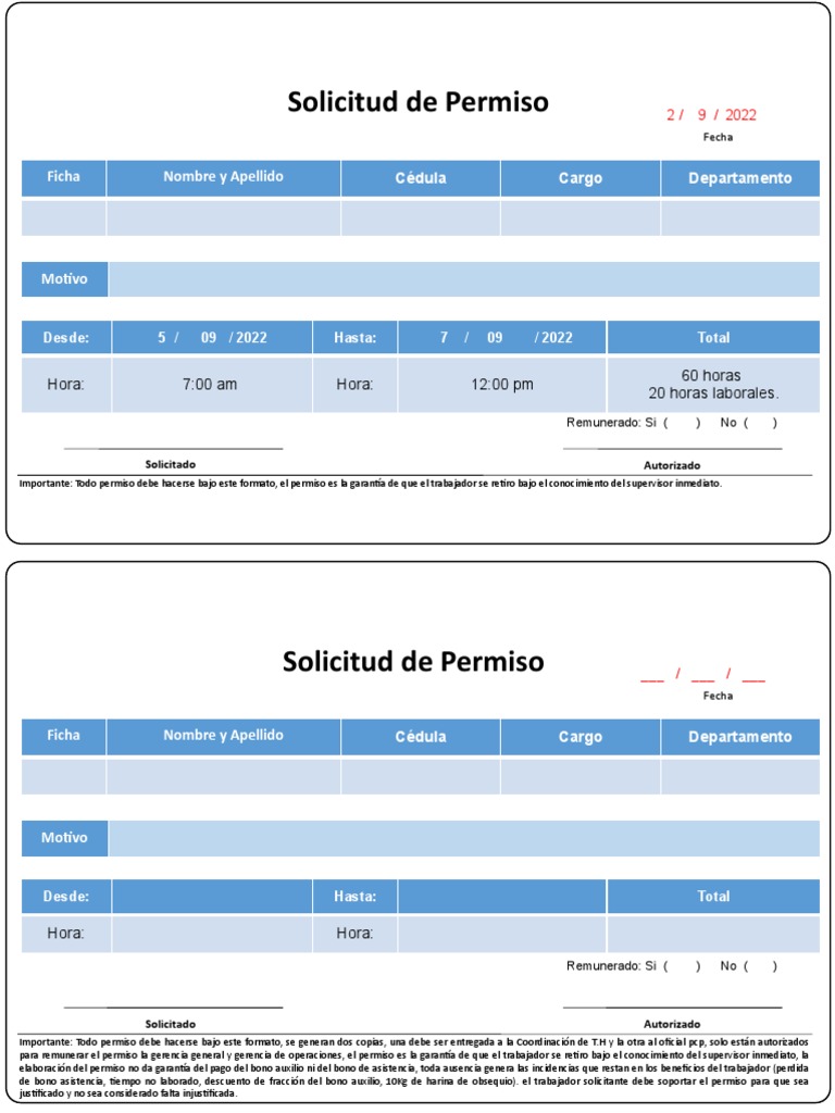 Formato de Solicitud de Permiso Laboral | PDF