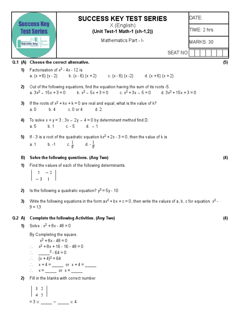 Class 10 E Unit Test-1 Math-1 Q | PDF | Equations | Mathematical Concepts