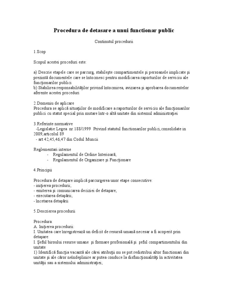 Procedura de Detasare A Unui Functionar Public | PDF