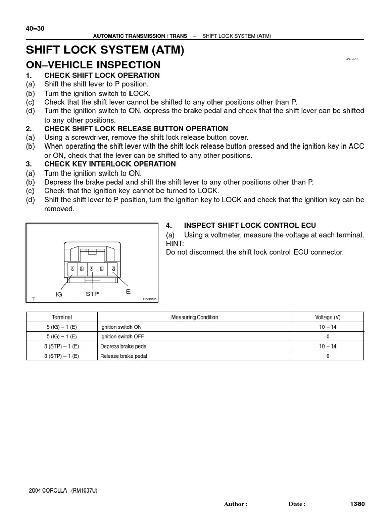 Shift Lock Inspection | Download Free PDF | Switch | Mechanical Engineering