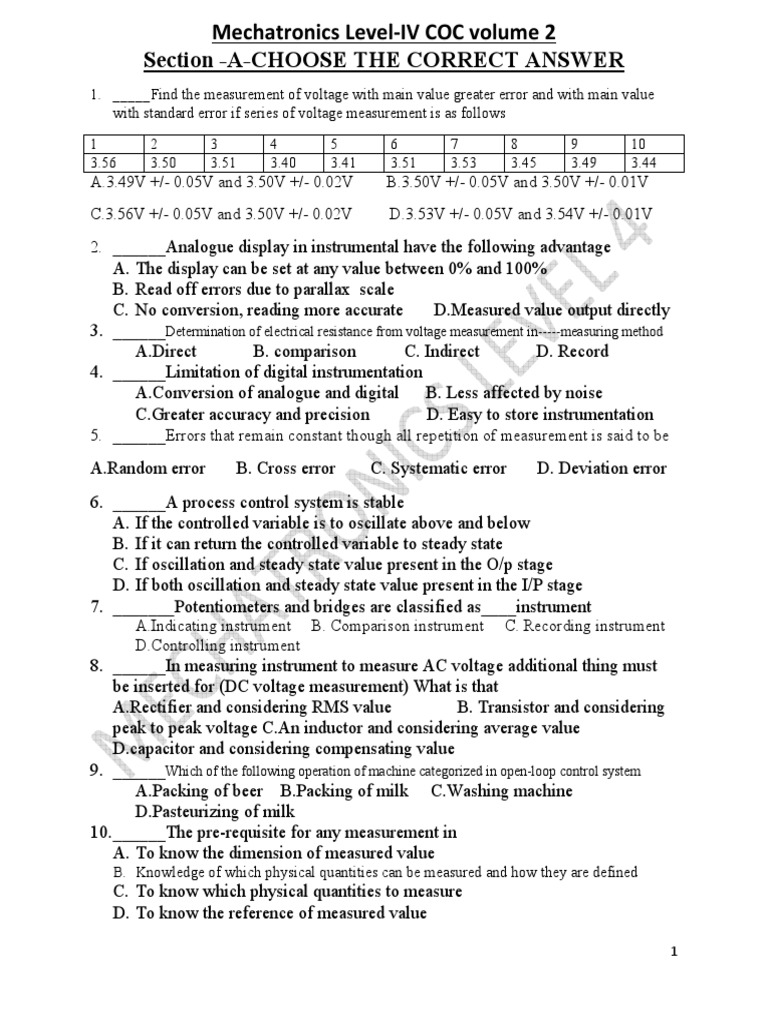 COC Level 4 Mechatronics Volume 2 | PDF | Observational Error | Feedback