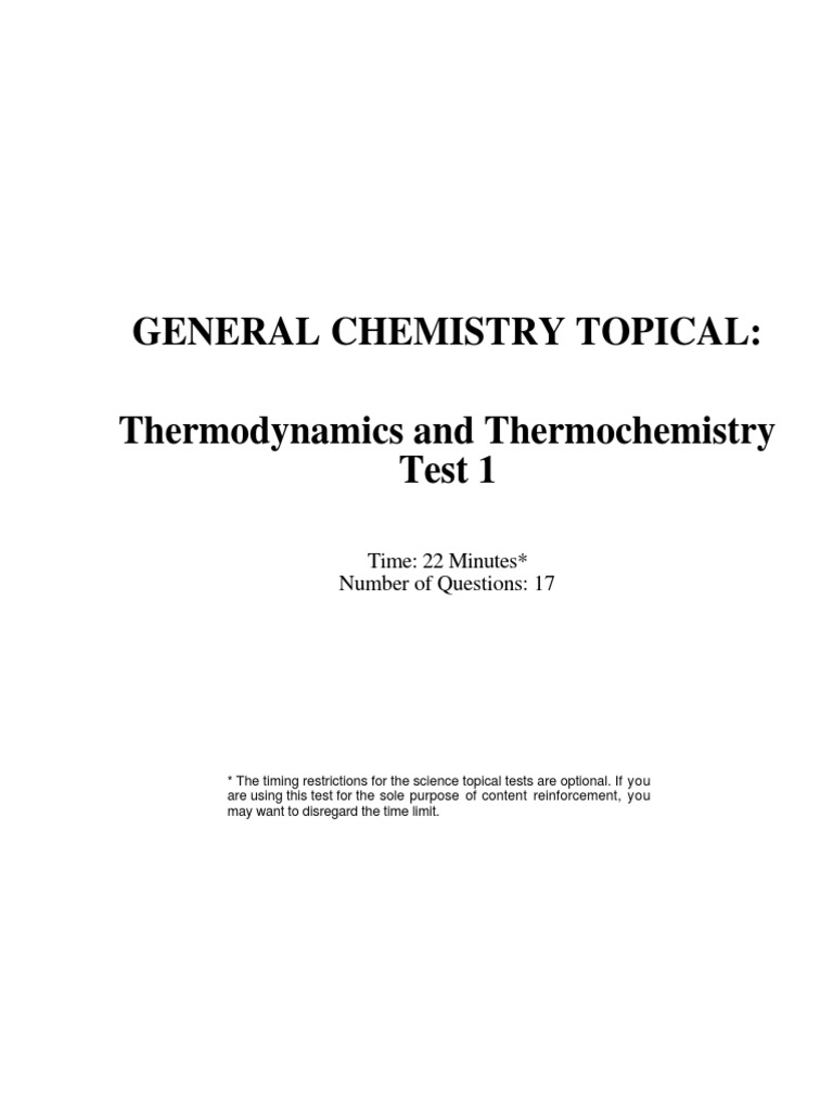 Kaplan MCAT Chemistry Thermodynamics and Thermochemistry Tes | PDF ...