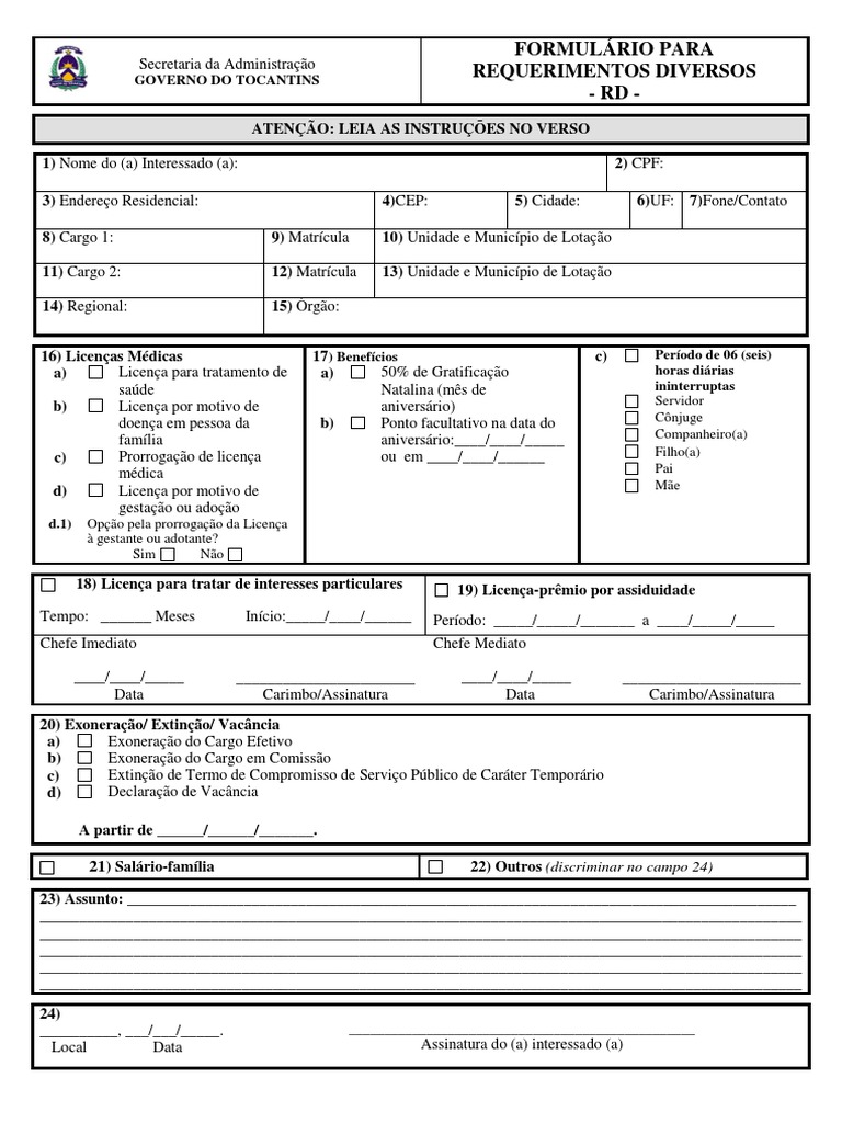 Formulário de Requerimentos para Servidores | PDF