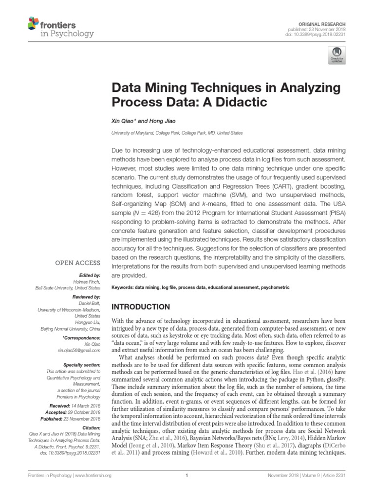 Data Mining Techniques in Analyzing Process Data: A Didactic | PDF | Cluster Analysis ...