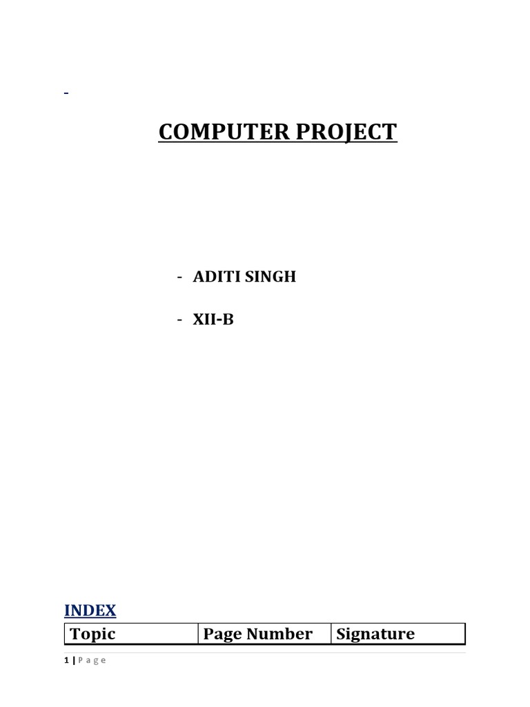 Computer Project By Aditi Singh Of Class 12 B Pdf Integer Computer Science Programming 