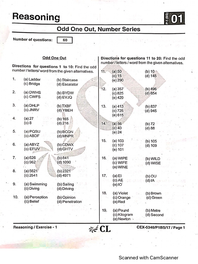 Reasoning Odd 1 Out Pdf