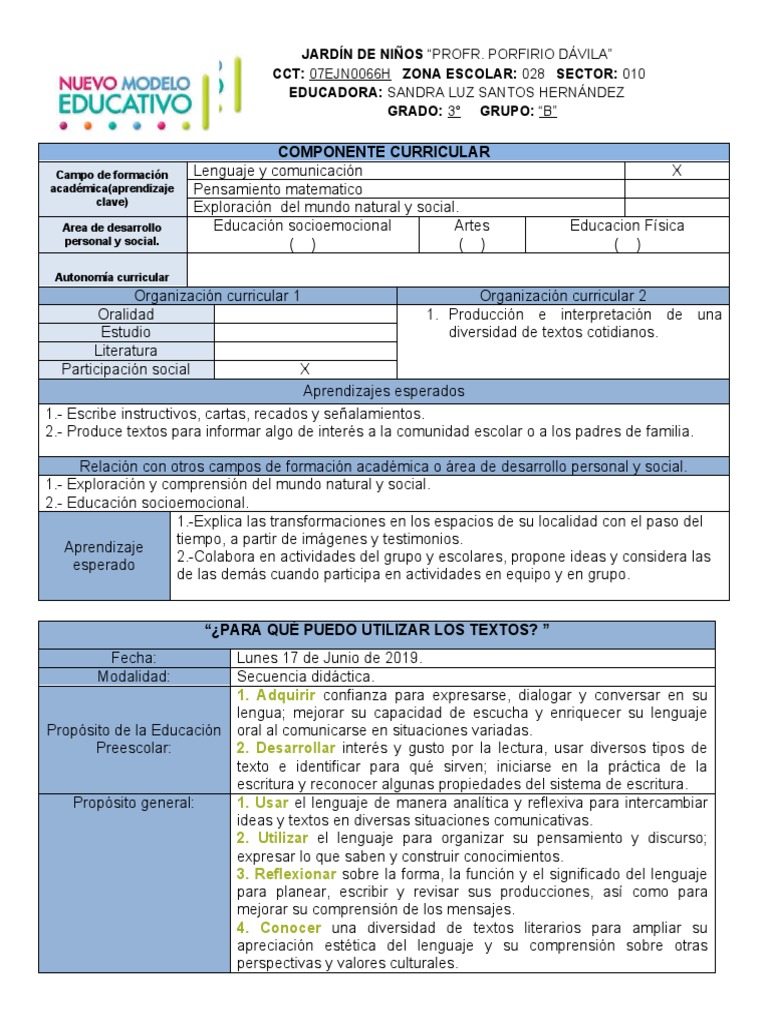 Planeacion Lenguaje y Comunicacion | PDF | Educación de la primera ...
