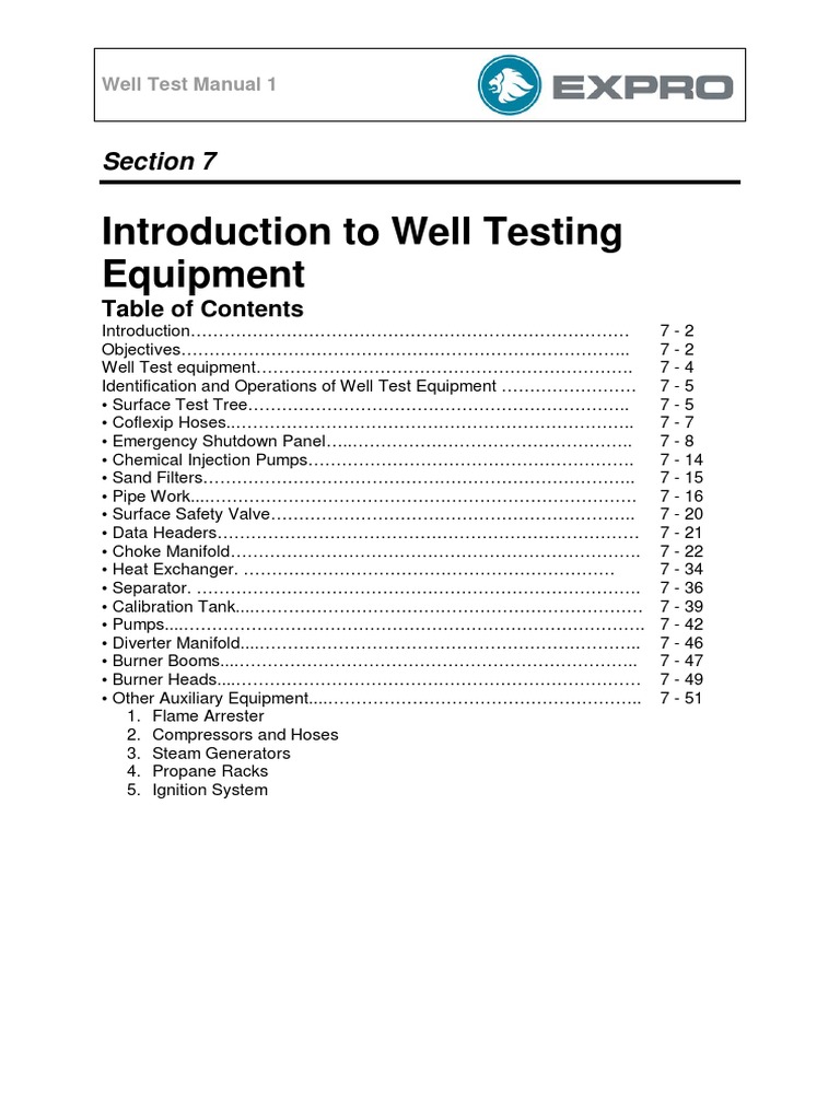 Section 7, Introduction To Well Testing Equipment | PDF | Pump | Valve