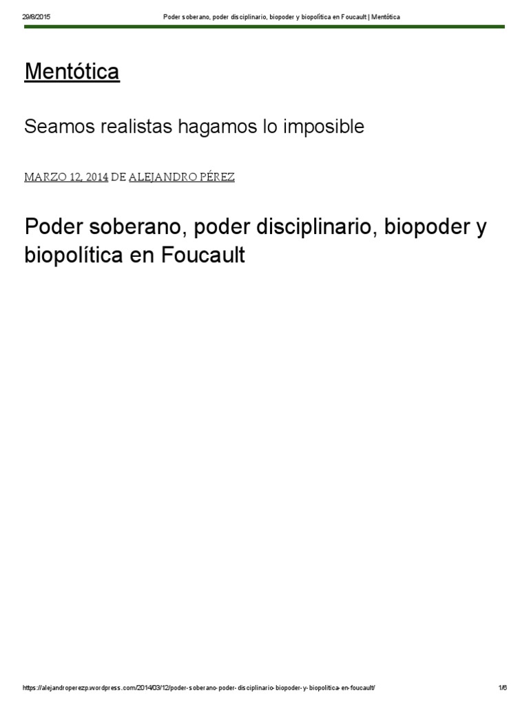 Poder Soberano, Poder Disciplinario, Biopoder y Biopolítica en Foucault ...